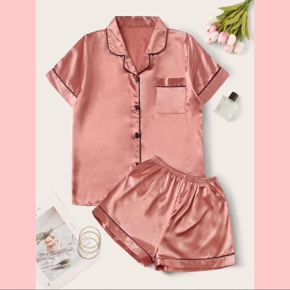 Boutique | Intimates & Sleepwear | New Pink Satin Silklike Pajama Set ...